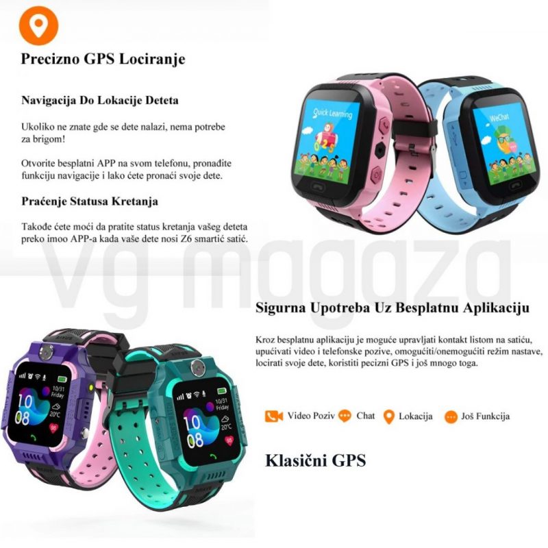 SATIĆ SMARTIĆ Dečiji Pametni Sat Z6 Vodootporan, GPS Lokator