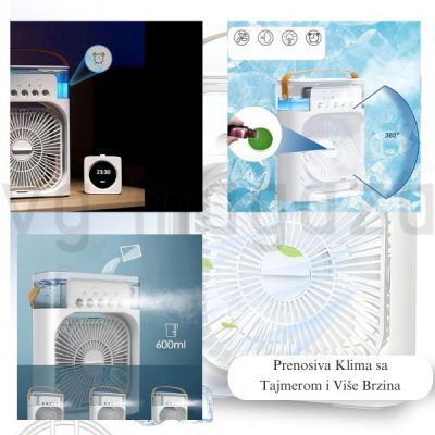 Mini Klima - 4 u 1 Prenosiva sa LED Svetlom i Tajmerom